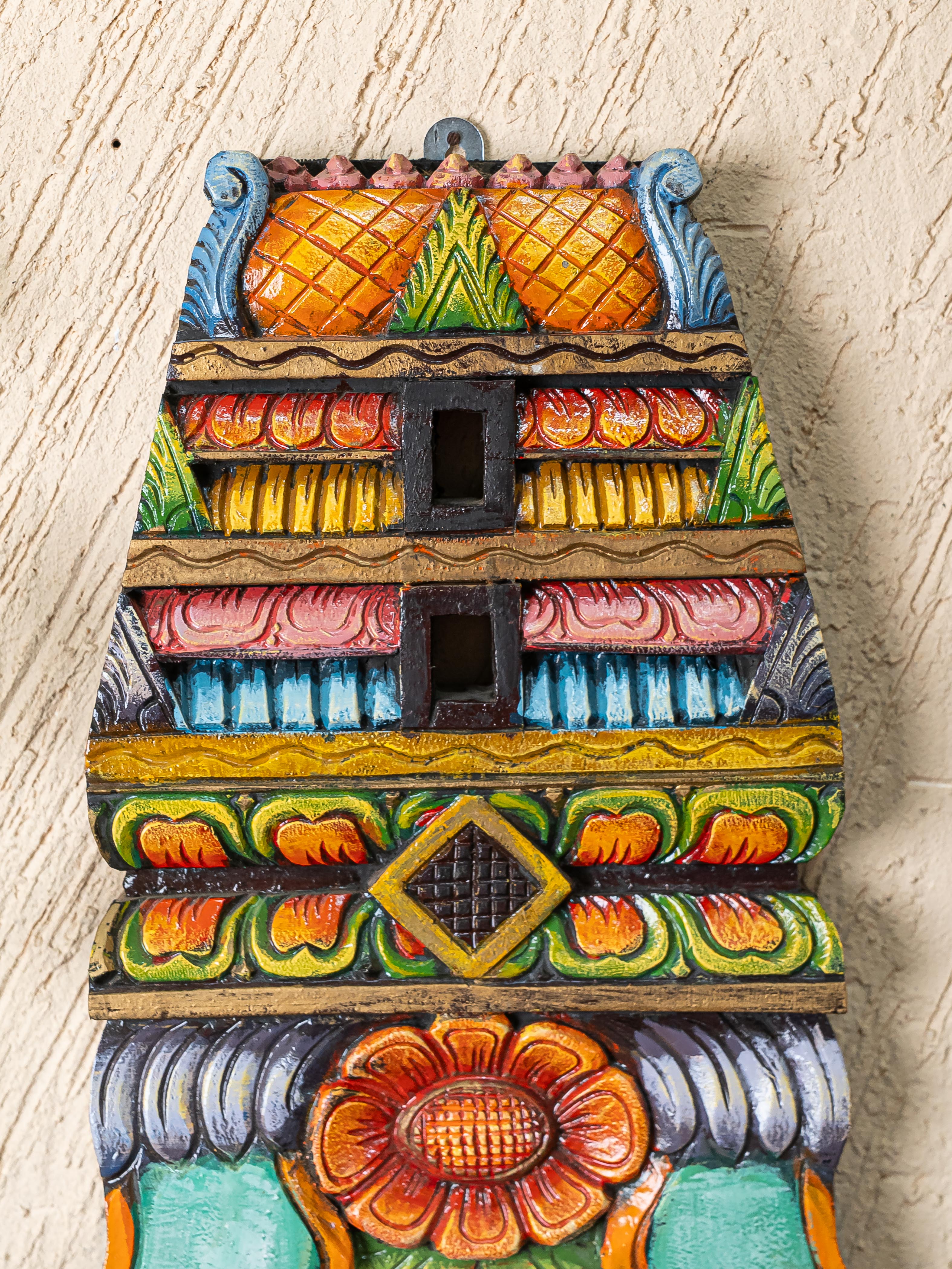 Wooden Carved - Kovil Gopuram Wall Hanging - 15 inch - WL5268 – Wedtree