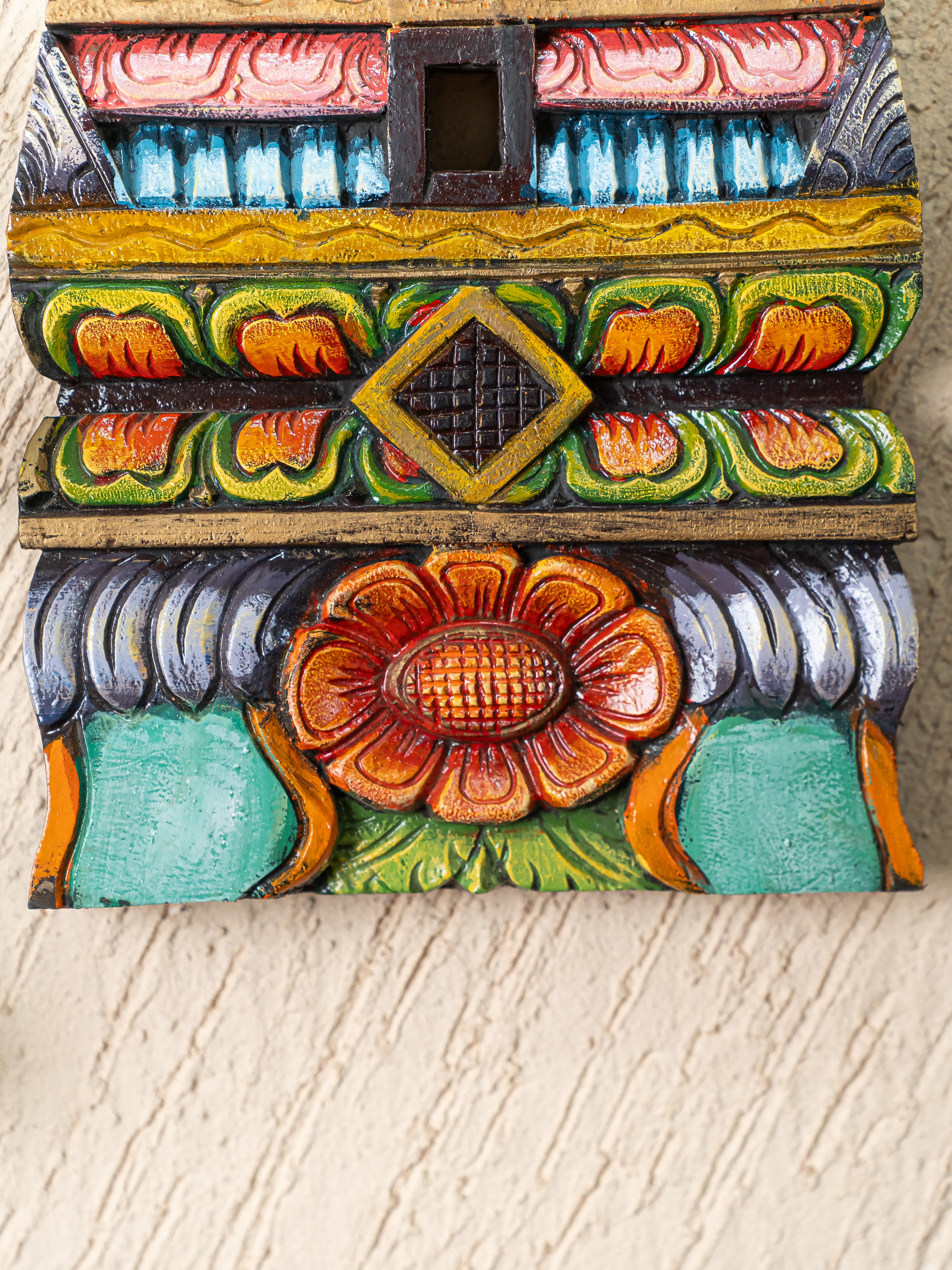 Wooden Carved - Kovil Gopuram Wall Hanging - 15 inch - WL5268 – Wedtree