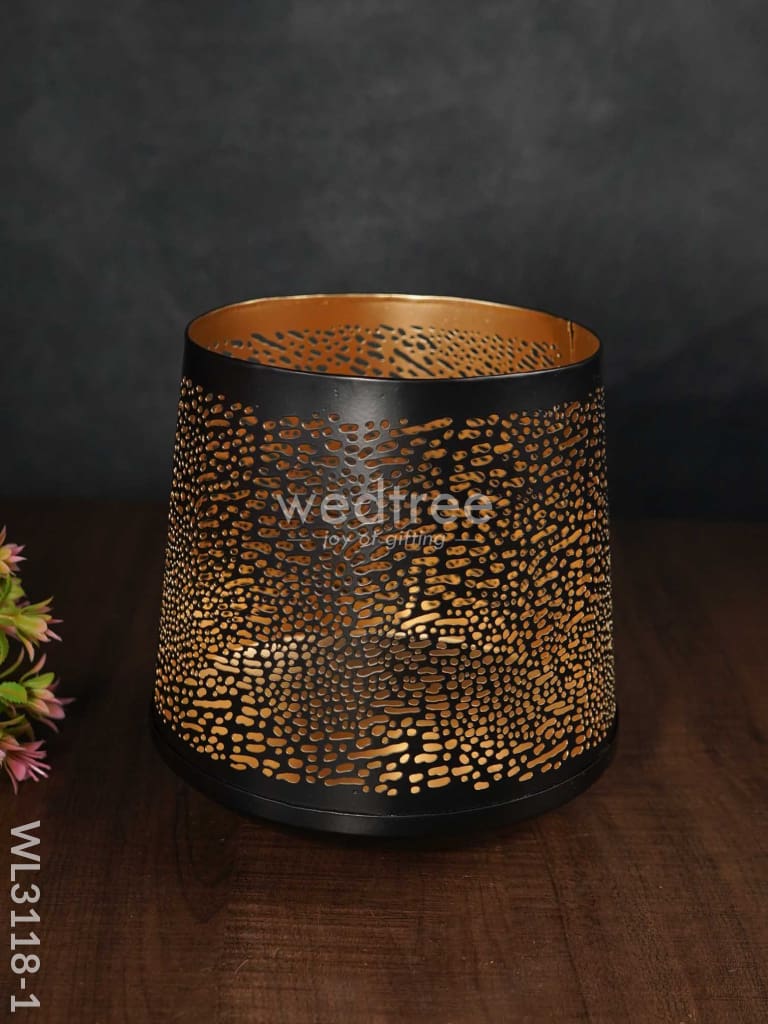 Black Matte Votive in Jhaali Pattern - WL3118 – Wedtree