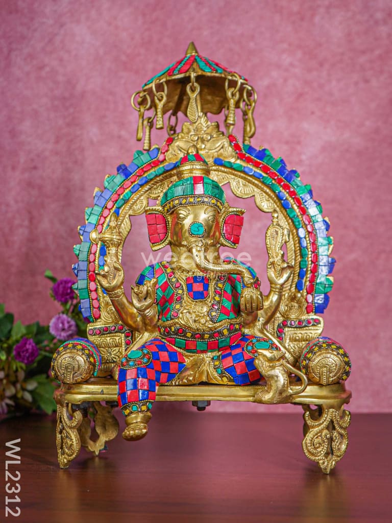 Brass Simhasan Ganesha with Tile Work - WL2312 – Wedtree