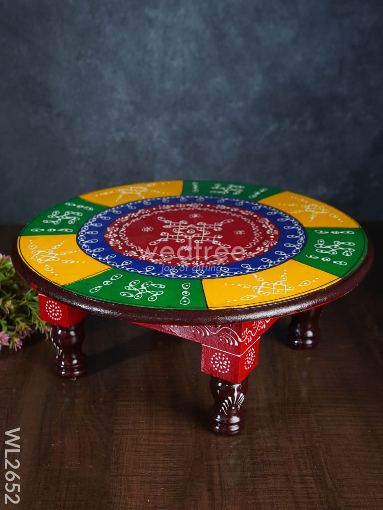 Colourful Rangoli Pooja Stool - 15 Inches - Round - WL2652 – Wedtree