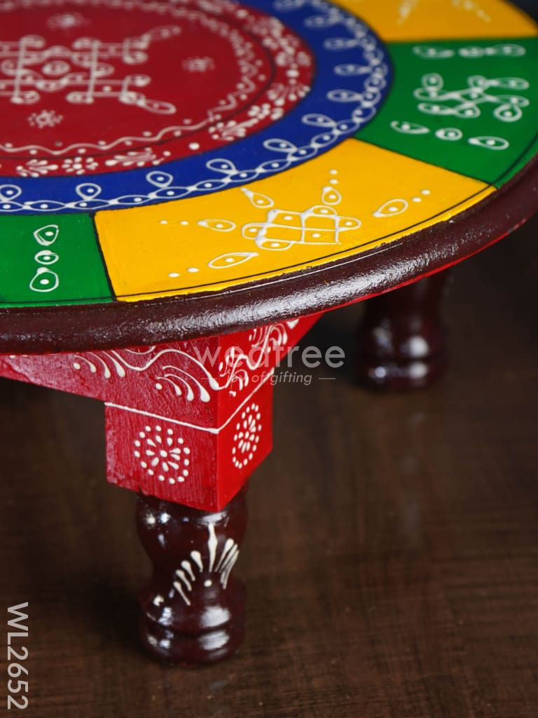 Colourful Rangoli Pooja Stool - 15 Inches - Round - WL2652 – Wedtree