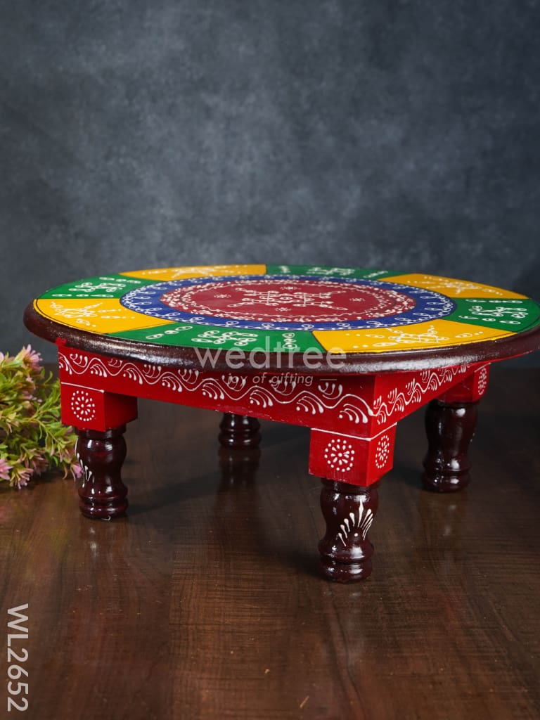 Colourful Rangoli Pooja Stool - 15 Inches - Round - WL2652 – Wedtree