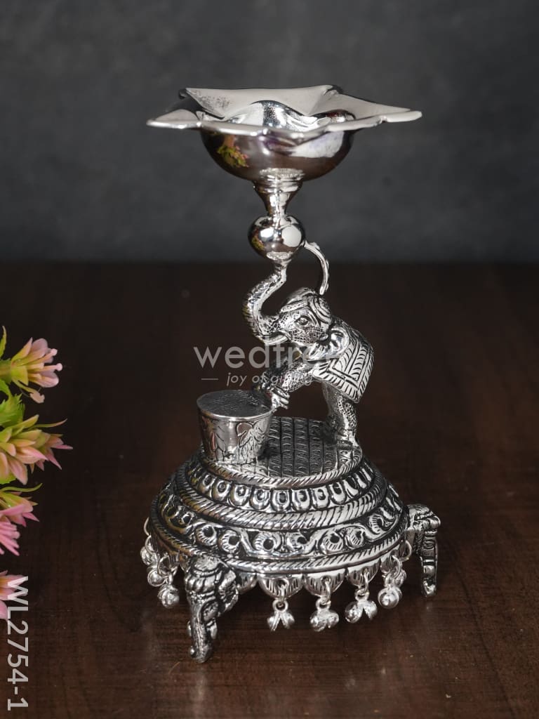 German Silver Decorative Elephant 5 Face Diya with Bells - WL2754-1 ...