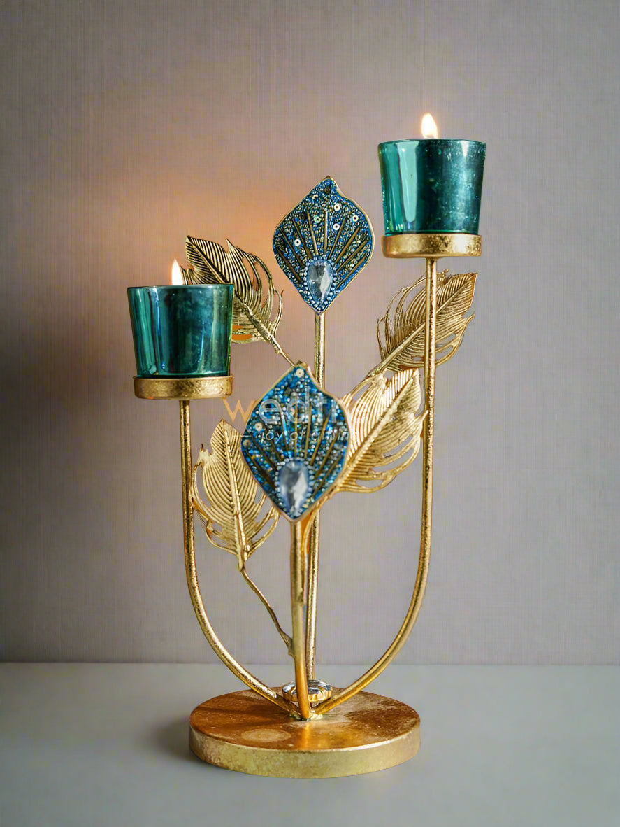 Peacock Feather Stand with 2 Glass T-light Holders - WL3942 – Wedtree