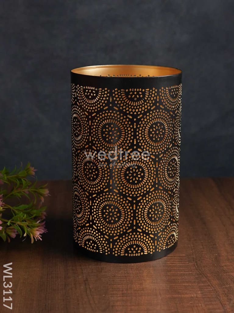 Votive in Black Matte Finish & Jhaali Pattern - Big - WL3117 – Wedtree